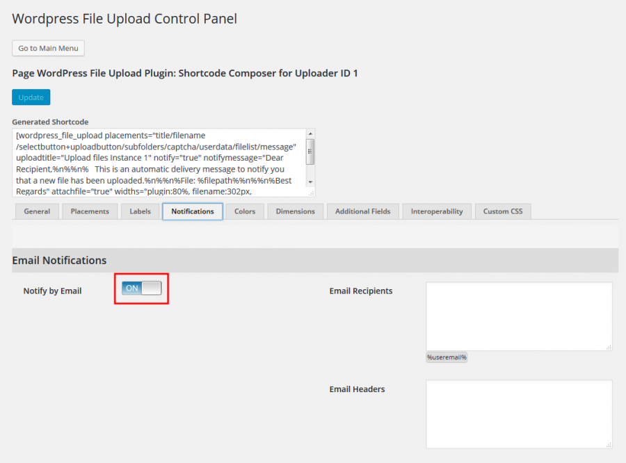 Email Notifications with Wordpress File Upload Plugin - Iptanus